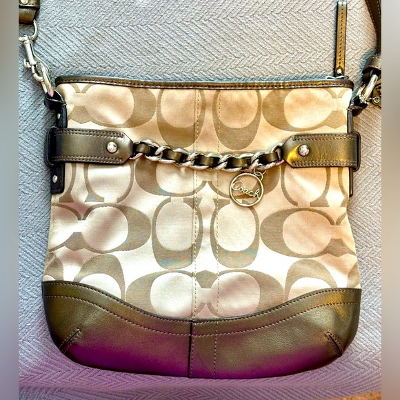 Coach | Bags | Coach B321f1973 Brown Signature Optic Chain Bag Metallic ...